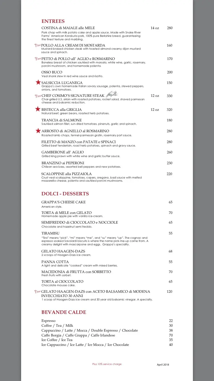 Grappa’s QRE的餐牌 – 香港灣仔的意大利菜西餐廳 | OpenRice 香港開飯喇